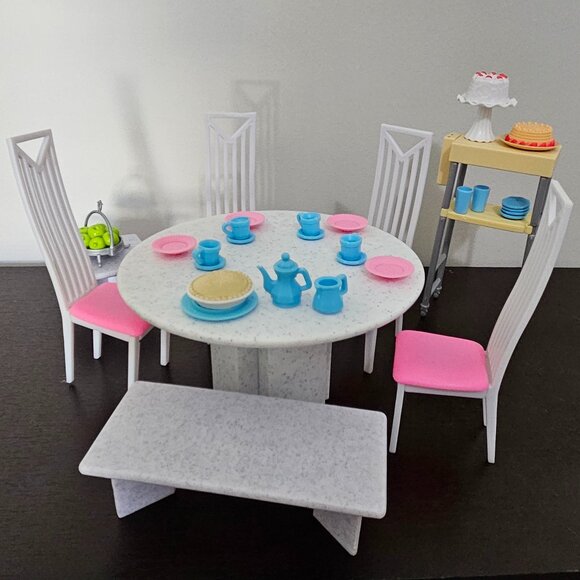 Barbie | Toys | Barbie Dining Room With Table Chairs Bench Table ...